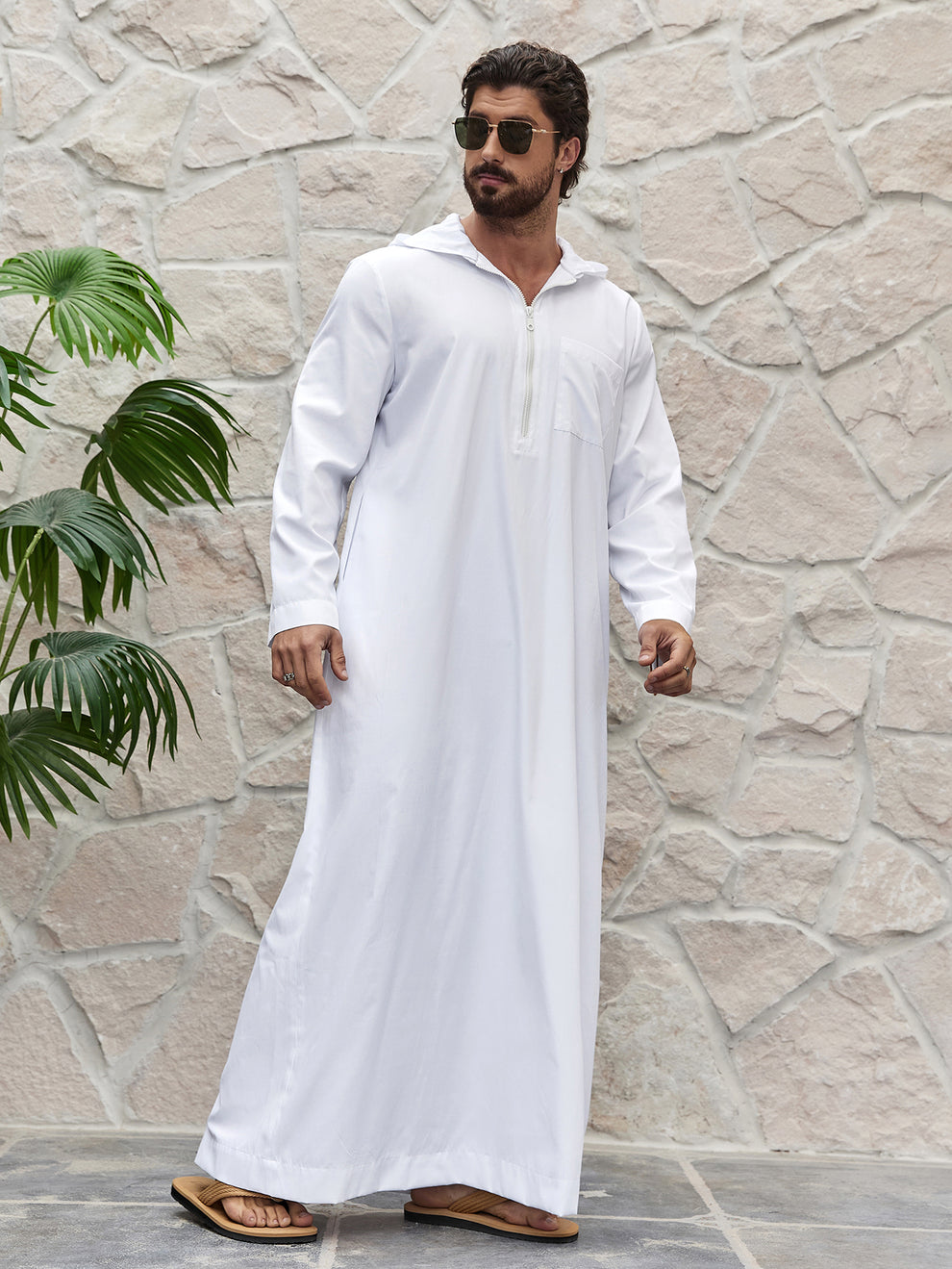 Ramadan Men's Solid Hooded Muslim Thobe, Islamic Long Gown Shirt Robe ...